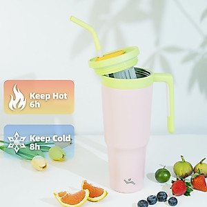 Konokyo Insulated Tumbler with Handle and Straw,40 OZ Vacuum Stainless Steel Water Bottle Travel Mug Metal Cup with Fruit Diffuser,Cherry