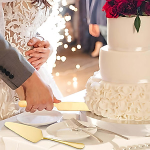 Zoyiancy Wedding Cake Knife and Server Set, Gold Cake Cutting Set, Stainless Steel Cake Cutter Slicer, Cake Cutter Set for Wedding, Birthday, Parties and Events