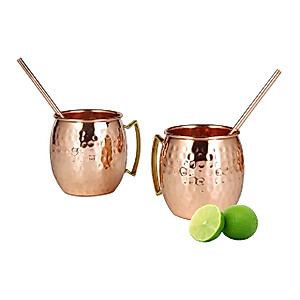 COPPER BAR COCKTAILS 29 Moscow Mule 100% Solid Pure Copper Mug/Cup (16-Ounce/Set of 2, Hammered)