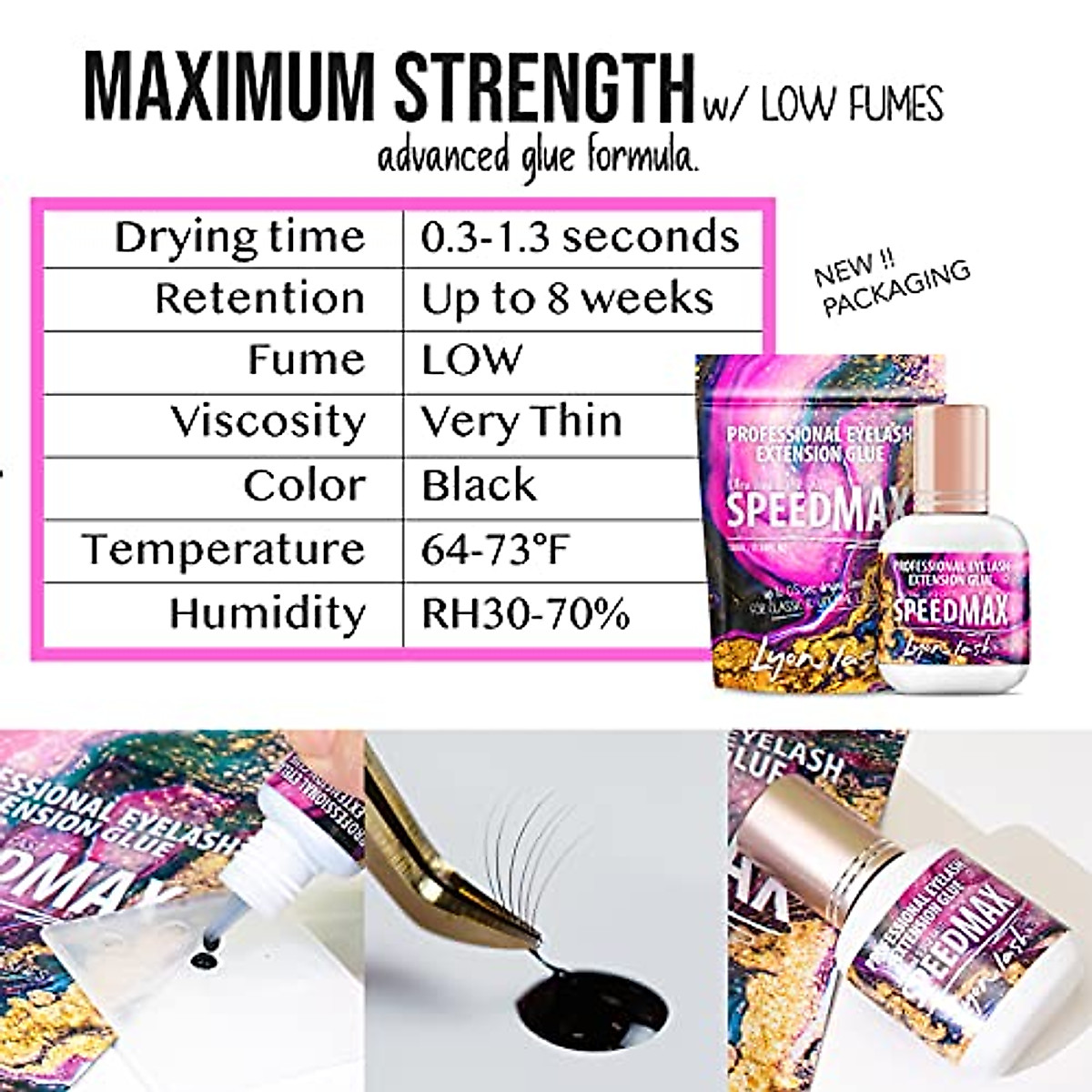 Lyon Lash SPEEDMAX Eyelash Extension Glue | 0.3-1.3 Sec Dry Time | Up to 8 Weeks Retention | Black Adhesive Supplies for Professional Use | (10ml/0.34 fl. Oz)