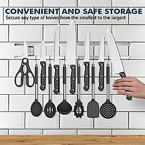 Magnetic Knife Holder for Wall - Stainless Steel Knife Magnetic Strip 18 Inch - Wall Knife Magnet Bar Rack With Hooks