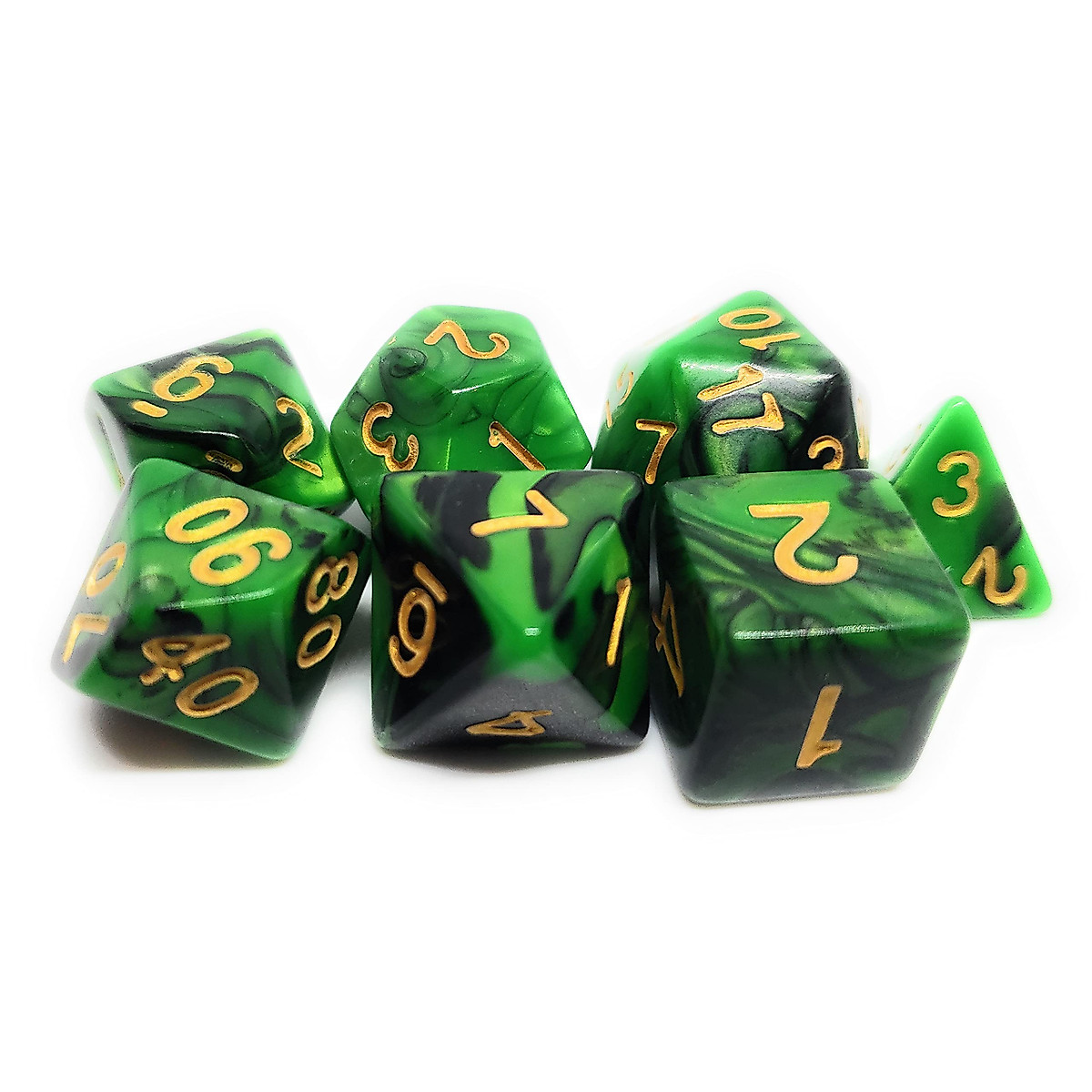 7 Piece Dice Set, RPG, D4, D6, D8, D10, D%, D12, D20 - Emerald