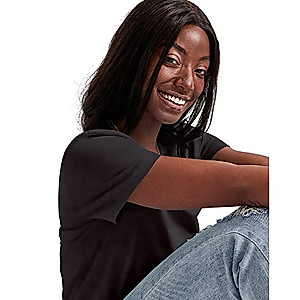 Hanes Originals Cotton T-Shirt, Classic Crewneck Women's Tee, Curved Back Hem, Black, X Large