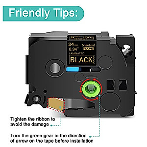 NineLeaf 5 Pack Compatible for Brother TZe354 TZe-354 TZ-354 TZ354 Label Tape Gold on Black Standard Laminated Tapes 24mm Work with P-Touch PT-D600 P710BT 1500 1600 Label Maker 1 Inch x 26.2 Feet