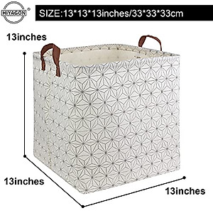 HIYAGON 3 Pack Square Storage Bins,Storage baskets,Canvas Fabric Storage Boxes,Foldable Nursery Basket for Clothes,Books,Shelves Baskets,Gift Baskets,Cow Print Room Decor (3 Pack Grey Line)