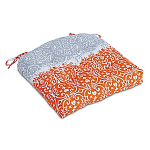 Cotton Comfortable Damask Chair Pads (Set of2) Cushions with Ties ,Handmade Thick Cotton Filling, for Dining | Office | Kitchen | Home | Living Room 16”x16'' (Orange)