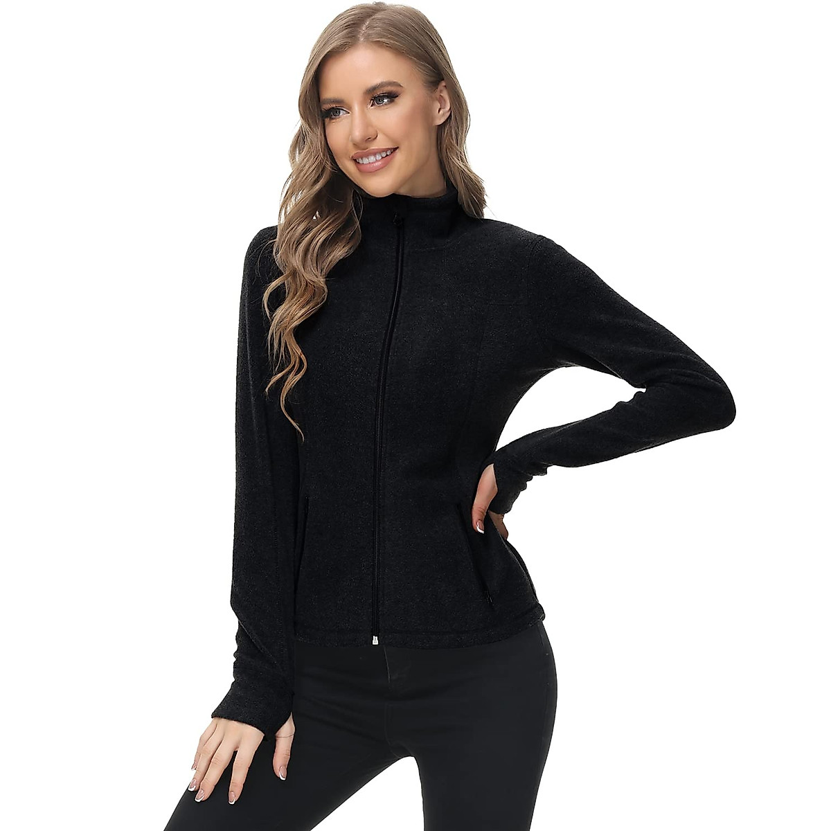 Dolcevida Women's Lightweight Soft Fleece Athletic Running Track Jackets Slim Fit Workout Jacket with Thumb Holes