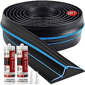 Jin&Bao Universal Garage Door Threshold Seal Strip 20FT Kit, Bottom Waterproof Rubber Weather Stripping Replacement（Blue）