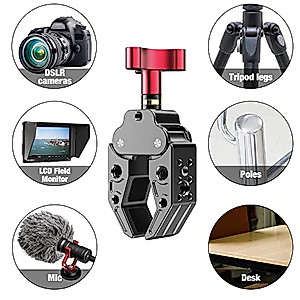Super Clamp with 1/4&3/8 Standard Stud for Photo Video Studio, Photography Camera Crab Clamp for Camera, Lighting,DSLR Camera Rig, LED Lights, Flash Light, LCD Field Monitor,Mic