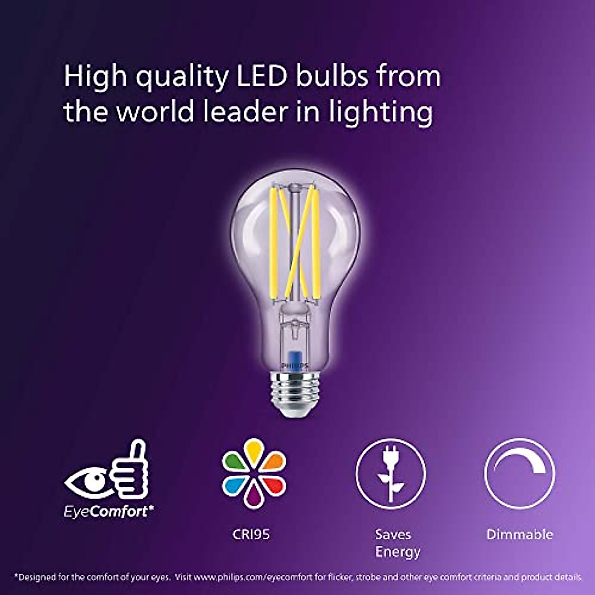 Philips LED A21 Ultra Definition Dimmable LED Light Bulbs - Flicker-Free 100w Light Bulbs with EyeComfort Technology - Soft White 2700K Lightbulb - 1600 Lumen - E26 Base - 2 Pack