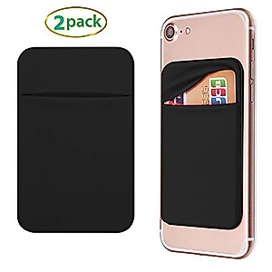 OBVIS Cell Phone Pocket Self Adhesive Card Holder Stick On Wallet Sleeve with Adhesive RFID Card ID Credit Card ATM Card Holder for iPhone Android 2 Pack Black