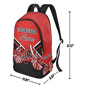 CUXWEOT Personalized Cheerleader Black Red & White Backpack with Name Custom Travel Daypack Bag for Man Woman Gifts