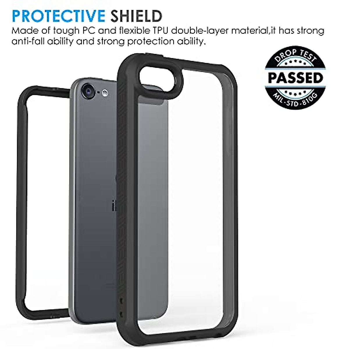 Puxicu iPod Case Compatible with iPod Touch 7th & 6th & 5th Generation,Build in Screen Protector,Heavy Duty Shock Resistant Hybrid Rugged Cover for iPod Touch-Black