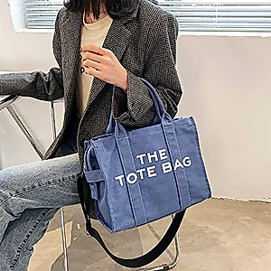 DAENO The Medium Canvas Tote Bag for Women With Zipper Canvas Handbags Crossbody Bag for Office, Travel, School(Blue)