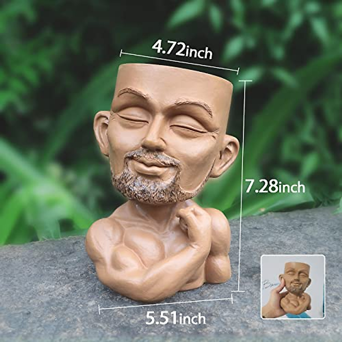 Face Planter Pot Head Planter - Beefcake Guy Model Human Funny Face Flower Pot for Indoor and Outdoor Plants Creative Decoration, Resin Succulent Planters with Drainage Hole