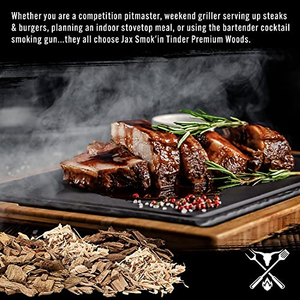 Jax Smok'in Tinder Fine BBQ Smoker Wood Chips - Sampler Pack for Electric Smokers, Indoor Stove Top Smoker, 6 Packs of Scented Chips, BBQ Accessories (Apple, Post Oak, Pecan, Hickory, Cherry, Maple)