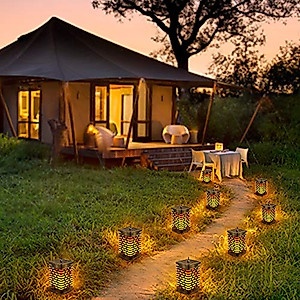 arzerlize Solar Lanterns Outdoor Hanging, Garden Decorations, led Solar Lights Dancing Flame Patio Decor Pathway Landscape Waterproof auto on/Off Yellow 4/P