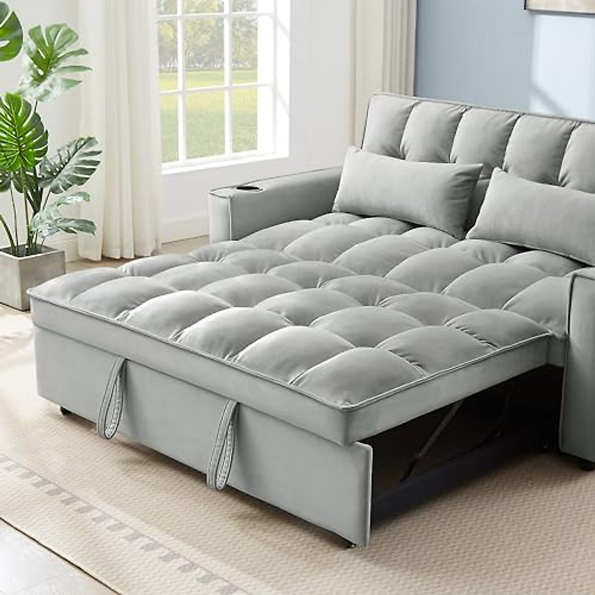 ERYE 3-in-1 Futon Daybed with Pull Out Sleeper Couch Bed, Loveseat Sofa W/Reclining Backrest Convertible Sleep Sofabed for Home RV Apartment Office Living Room
