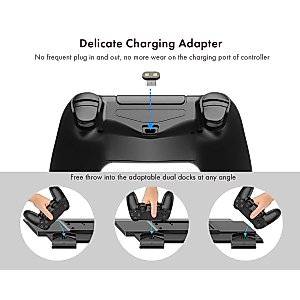 ElecGear Vertical Charging Stand for PS4, Dual Charging Station Charger Dock for DualShock 4 Controller with 4X Mini Dongle Adapter and 2X USB Port Accessory Kit for PS4, PS4 Slim, PS4 Pro