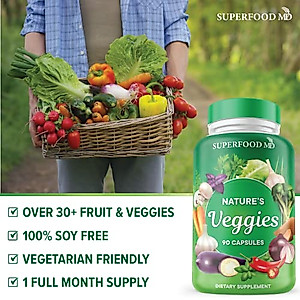 Superfood MD Fruits and Veggies Supplement - 90 Fruit and 90 Veggie Capsules -100% Whole Natural Superfood - Filled with Vitamins and Minerals - Supports Energy Levels - Made 90 Count (Pack of 2)