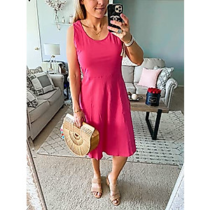 STYLEWORD Women's 2023 Summer Hot Pink Casual Beach Cotton Sundress Fit and Flare Midi Skater Barbie Halloween Dress(Rose,S)