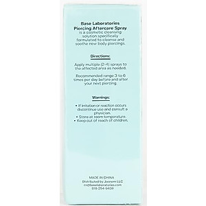 BASE LABORATORIES Piercing Aftercare Spray 4oz | Saline Spray for Piercings | Ear Piercing Cleaner Spray | Saline Solution for Piercings | Piercing & Keloid Bump Removal for Ears, Belly Nose Piercings
