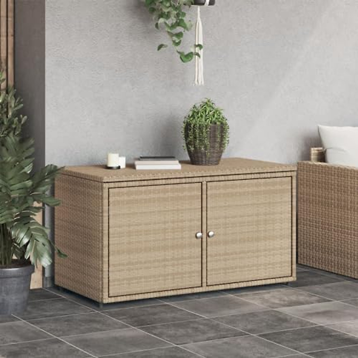 ULUYYUC Patio Storage Cabinet, Storage Box Storage Locker Outdoor Storage Box Garden Box Suitable for Kitchen Adults Outside Patio Beige 43.3"x21.7"x23.8" Poly Rattan