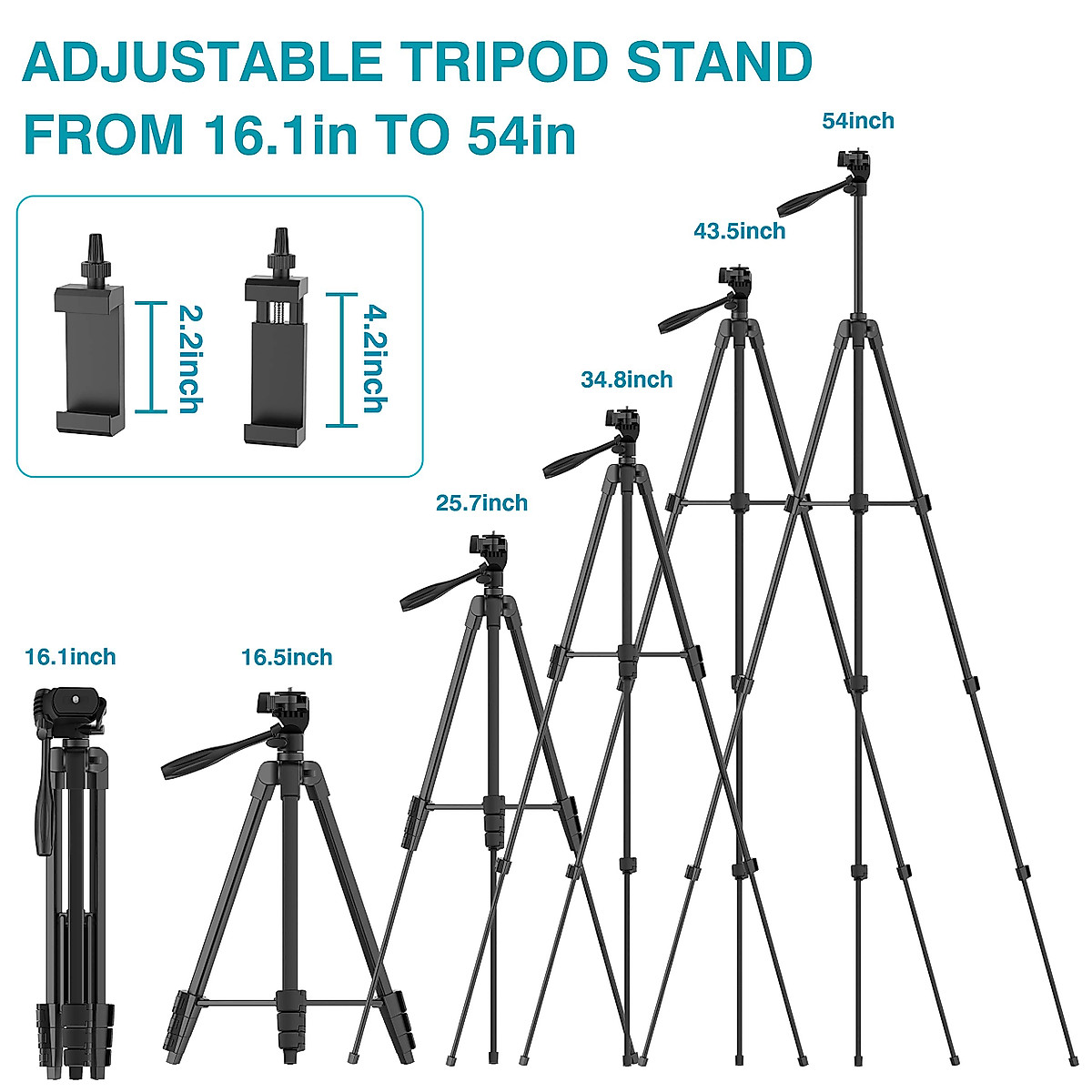 54" Phone Tripod Stand Extendable, Lightweight Aluminum Tripod for iPhone with Remote, Phone Holder for Live Stream & Selfies, Video Recording, Compatible with Phone/GoPro/Digital Cameras