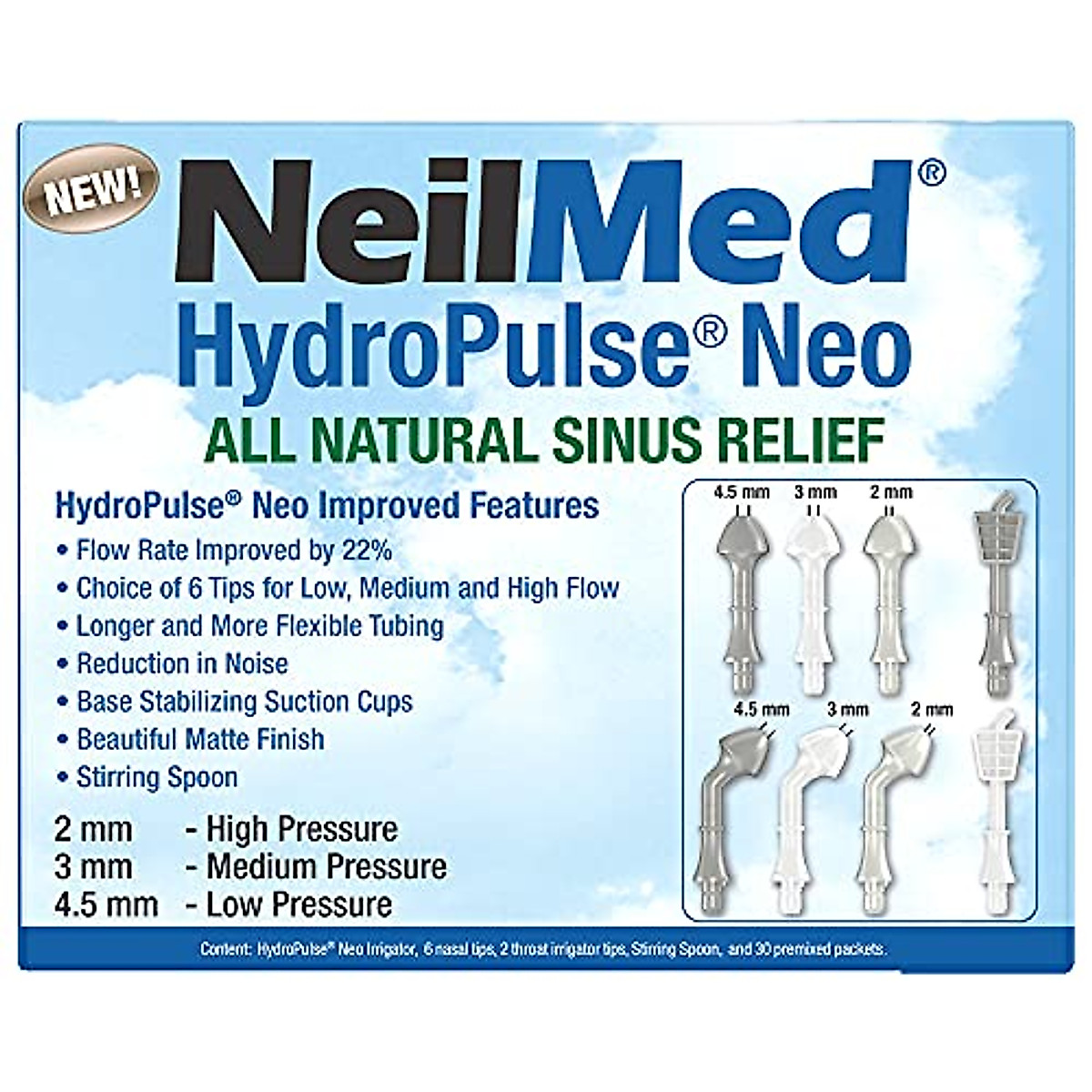 NeilMed HydroPulse Neo. Multi-Speed Electric Pulsating Nasal Sinus Irrigation System with 30 Sinus Rinse Premixed Packets.