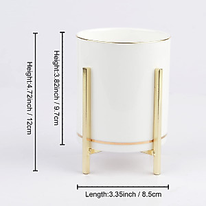 MONOSUGO Small Utensil Holder for Kitchen Countertop, Flatware Organizer for Dining Table, SAMAZAMA Ceramic Utensil Caddy Crock with Gold Trim, Kitchen Decor, Set of 2