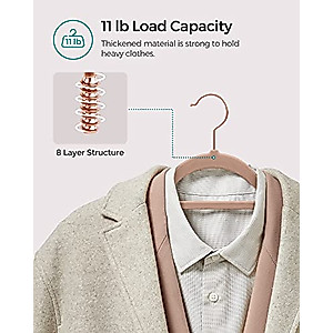 SONGMICS 50-Pack Velvet Hanger and 24-Pack Pants Hanger Bundle, Clothes Hanger with Rose Gold Swivel Hook, Coat Hangers with Movable Clips, Pale Brown and Light Pink UCRF021LB59 and UCRF14PK24