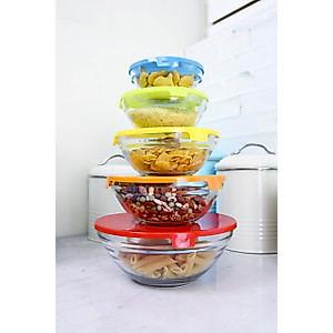 Home Basics Glass Food Storage Containers with Multi Color Plastic Lids