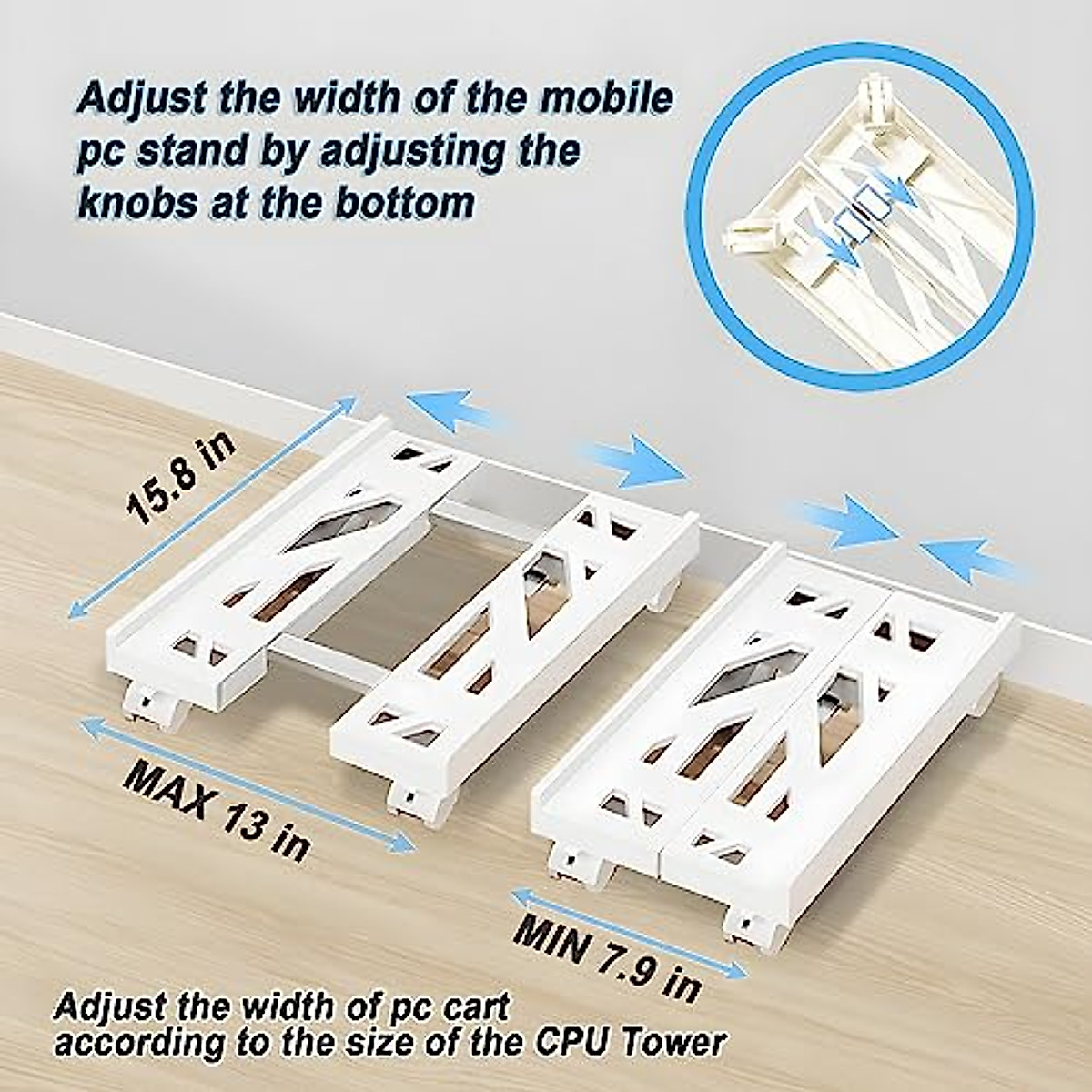 Kriico Computer Tower Cart, Adjustable Mobile CPU Stand, PC Stand with Rolling Casters, CPU Raise Fits Most PC Gaming Office Desk Accessories(White)