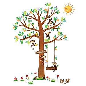 DECOWALL SG-1401P1402 9 Little Monkeys Tree and Height Growth Chart Kids Wall Stickers Wall Decals Peel and Stick Removable Wall Stickers for Kids Nursery Bedroom Living Room