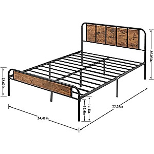 VECELO Full Size Platform Bed Frame with Wood Headboard/Mattress Foundation/Premium Steel Slats Support/No Box Spring Needed,Brown(Industrial)