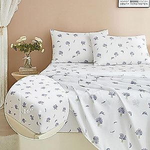 Extra Deep Pocket Full Sheets Set White - 4 Piece Floral Sheets Bed Sheets Fit 16 Mattress - Luxury Soft Cooling Sheets Fitted Sheets Full Size,Wrinkle Resistant,Full Sheets,Purple Floral Bed Sheets