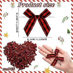 200 Pack Christmas Ribbon Bows Twist Tie Bows Checkered Ribbon 2.56 Inch Fabric Ribbons for Tying up Christmas Tree Gift Wrapping Package Craft Decorations (White, Black)