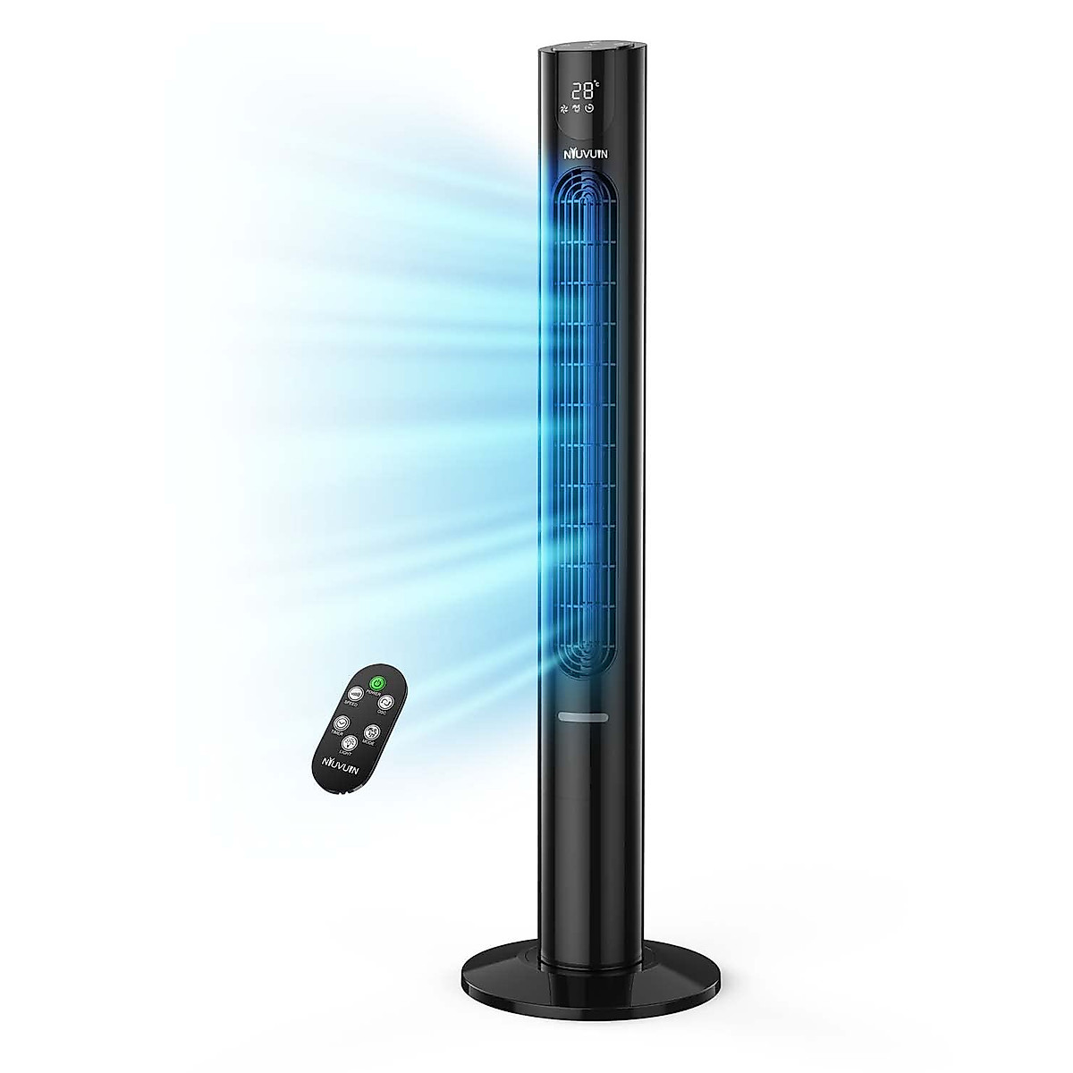 NIUVUIN Tower Fan, 45-Inch Oscillating Fan with Remote, 8 Speed Settings & 4 Modes, Bladeless Fans with Night Light, LED Display, 12 H Timer, Low Noise for Bedroom Living Room Home Office