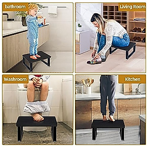 OUTBROS Step Stool for Adults, 7.3'' Tall Bedside Steping Stool Hold Up to 350 lb, One Step Foot Stool for Kitchen, Bedroom, Living Room, Bathroom, Black