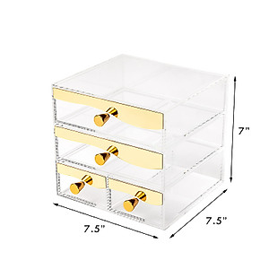 Gold Mirror 4-Drawer Desk Organizer, Makeup Organizer, Acrylic Storage Drawers, Light Weight with a Chic Blend of Clear and Gold Clear and Gold for Home, School, Office