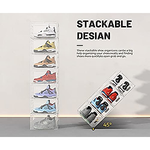 Pinkpum Sneaker Shoe Storage, 8 Pack Shoe Boxes Clear Plastic Stackable, Shoe Organizer for Sneakers, Shoe Storage Boxes, Sneaker Storage, Fit for Size 12 (White)