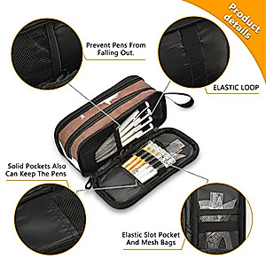 TSENQUE Brown Cow Print Pencil Case Big Capacity 3 Compartments Pencil Bag Large Storage Pen Box Pouch for College School Office