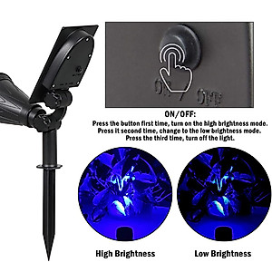 T-SUNUS Blue Solar Spotlights, IP65 Waterproof 4 LED Solar Lights, Auto-on/Off Security Landscape Light 180° Angle Adjustable Wall Light for Tree,Patio,Yard,Garden,Driveway,Pool Area (2 Pack)