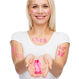 180 Pcs Breast Cancer Tattoo Sticker Temporary Pink Ribbon Tattoos Breast Cancer Awareness Glitter Tattoos Pink Ribbon Stickers Breast Cancer Body Tattoos for Women Girls Face Body Accessories