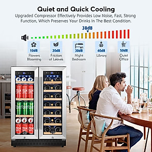 Tylza Upgraded Wine and Beverage Refrigerator 24 Inch, Dual Zone Wine Beverage Cooler with French Door, Under Counter Wine Beer Fridge Built-In or Freestanding, Holds 20 Bottles and 88 Cans TYBC120-3
