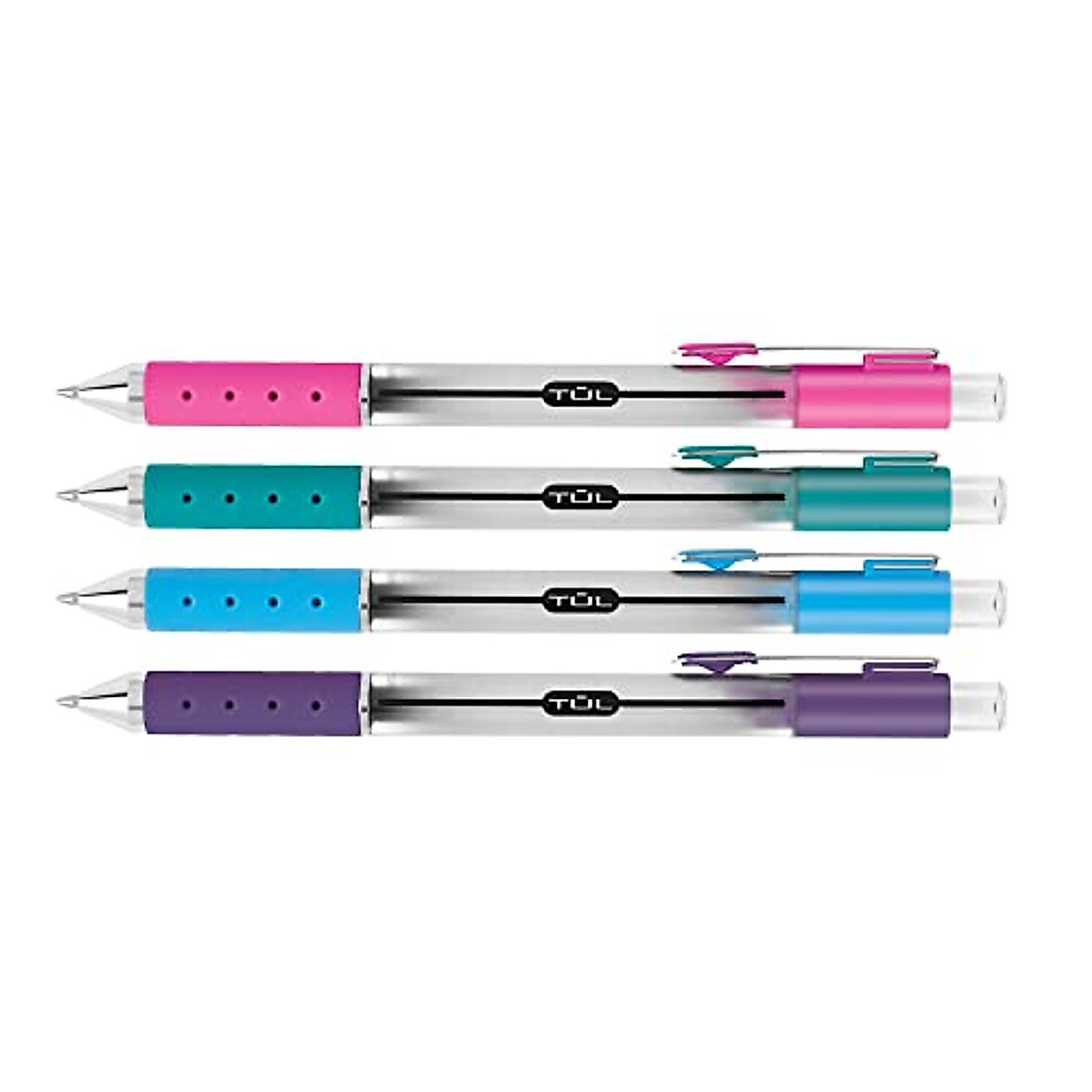 TUL GL Series Retractable Gel Pens, Fine Point, 0.5 mm, Silver Barrel, Assorted Ink, Pack Of 4