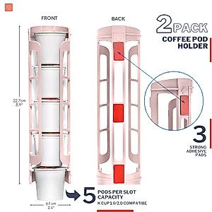STORAGENIE Coffee Pod Holder for Keurig K-cup, Side Mount K Cup Storage, Perfect for Small Counters (2 Rows/For 10 K Cups, PINK)