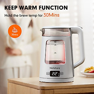 Electric Kettle with Temperature Control, 5 Presets Colors LED Lights, 1500W Fast Boiling, Glass Tea Kettle & Hot Water Boiler, Keep Warm, 100% BPA Free, Stainless Steel Bottom, 1.7L (White, 1.7L)