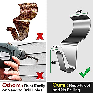 Booda Brand Siding Hooks (50 Pack), Heavy Duty Stainless Steel Vinyl Siding Hangers, Low Profile No Hole Siding Clips for Hanging Lights Wreath Decorations Outdoor