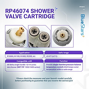 BlueStars RP46074 Shower Valve Cartridge - Single-Function Pressure-Balance Temperature Control- Compatible with Shower and Tub 13/14 Series Faucet